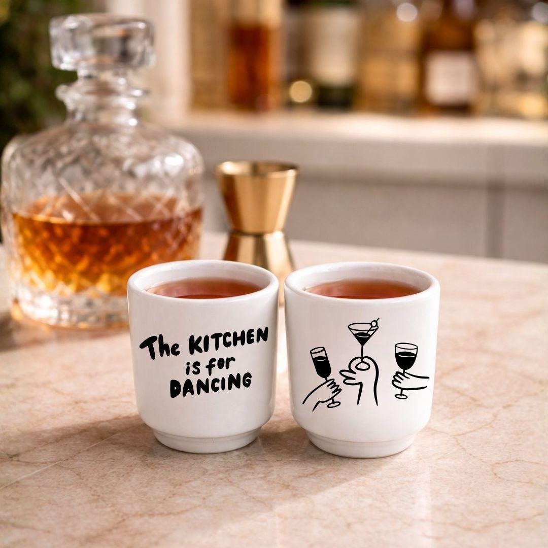 The Kitchen is for Dancing Shot Glasses Set of 2, Funny Liqueur Shot ...