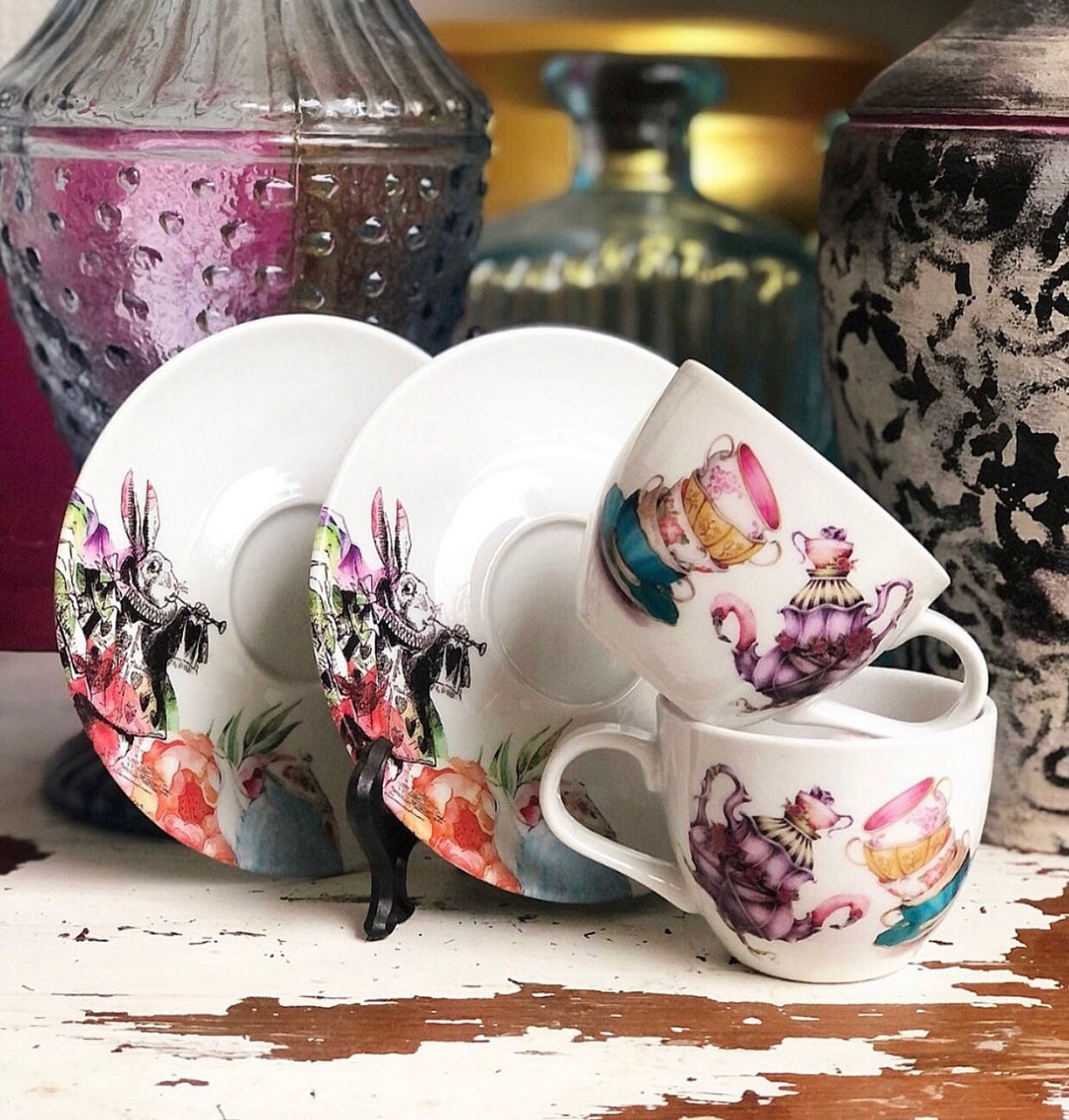Alice in Wonderland Espresso Cup and Saucer: Porcelain Coffee Set - Etsy