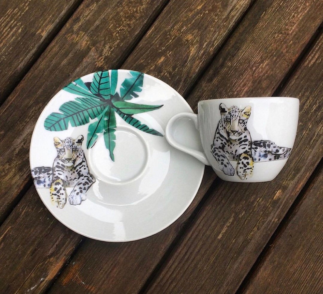 Leopard Coffee Cup and Saucer 2.35 Oz (70 Cc) or 5.4 Oz (160 Cc) - Etsy