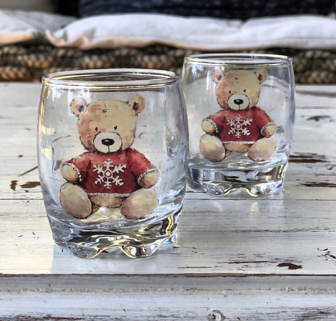 Shot Glass, Liqueur Glass, Teddy Bear Gift, Teddy Bear Glass. Set of 2 ...