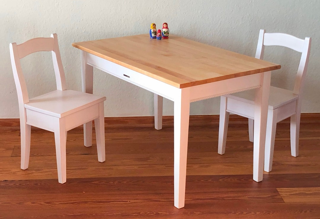 Children's Table and Chair, Children's Set, Solid Beech, Traditional Carpentry, Antique Varnish ...