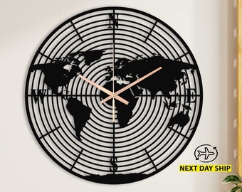 Large Map Wall Clock - Etsy UK