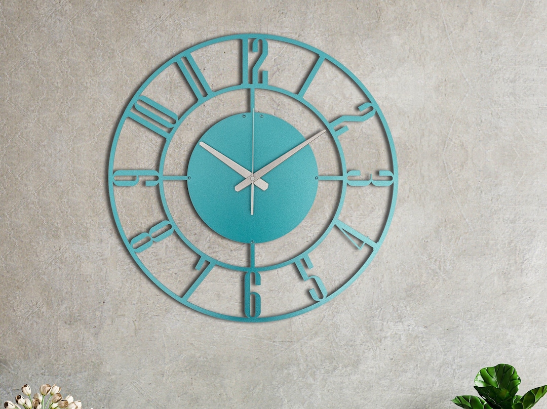 Turquoise Blue Unique Wall Clock: Modern Silent Farmhouse Decor ...