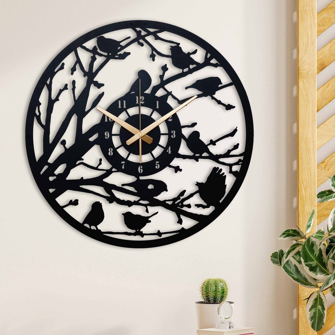 Birds Large Wall Clock, Nature Silent Room Wall Clock, Unique Wall ...