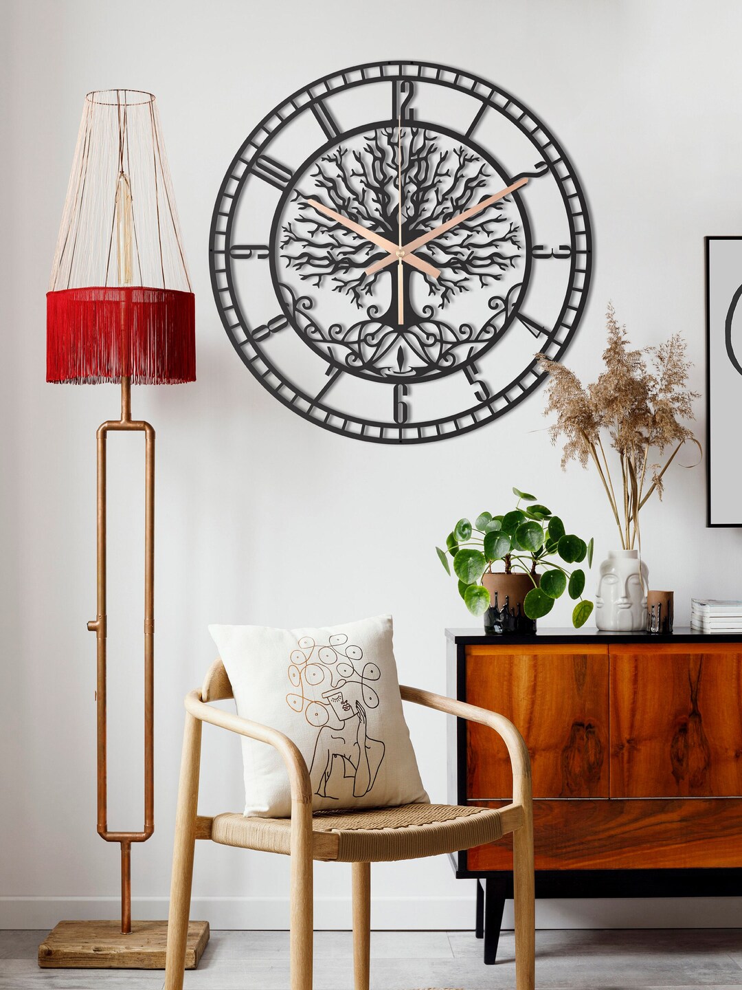 Large Tree of Life Metal Wall Clock, Modern Laser Cut Design Numerals ...