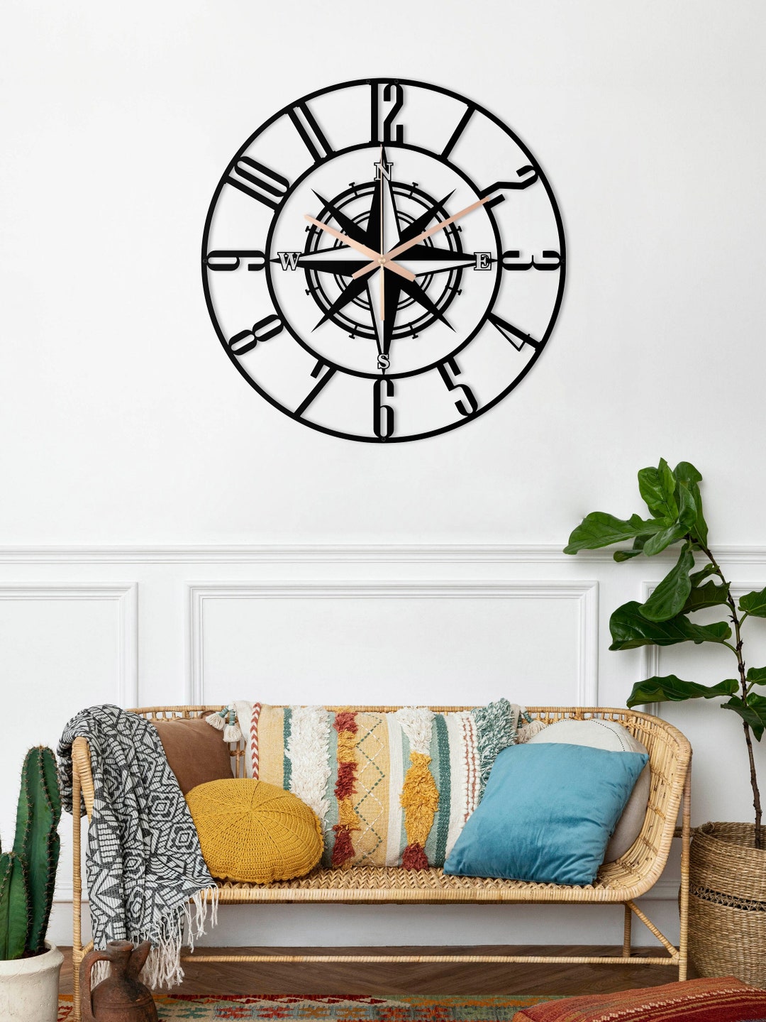 Modern Numbers Clock, Unique Wall Clock, Oversized Clock, Compass ...