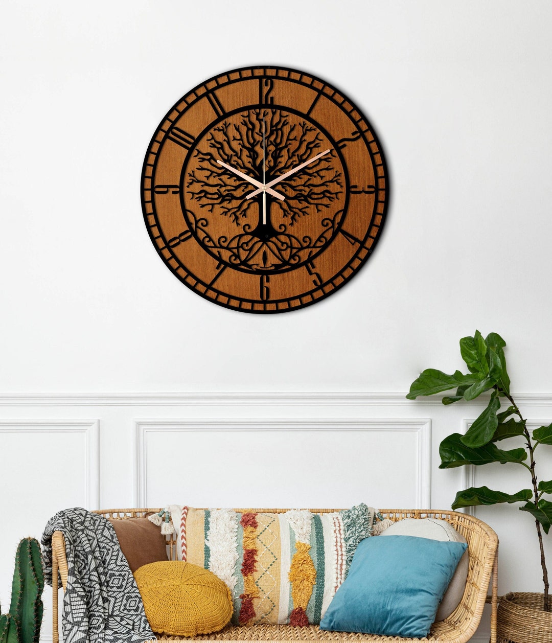 Metal and Wood Clock, Tree of Life Clock, Oversized Wall Clock ...
