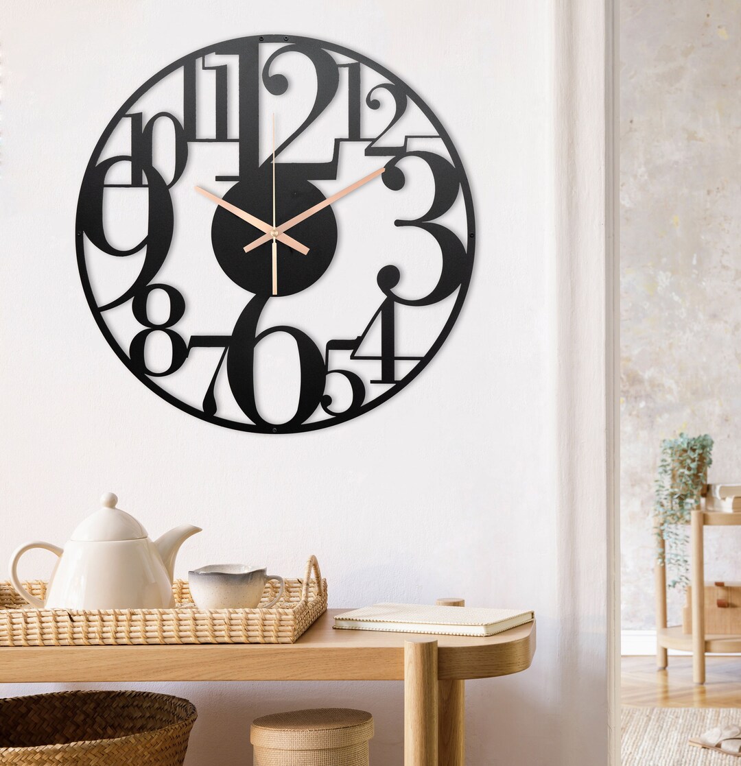Asymmetric Clock, Decorative Clock, Metal Wall Clock, Oversized Wall ...