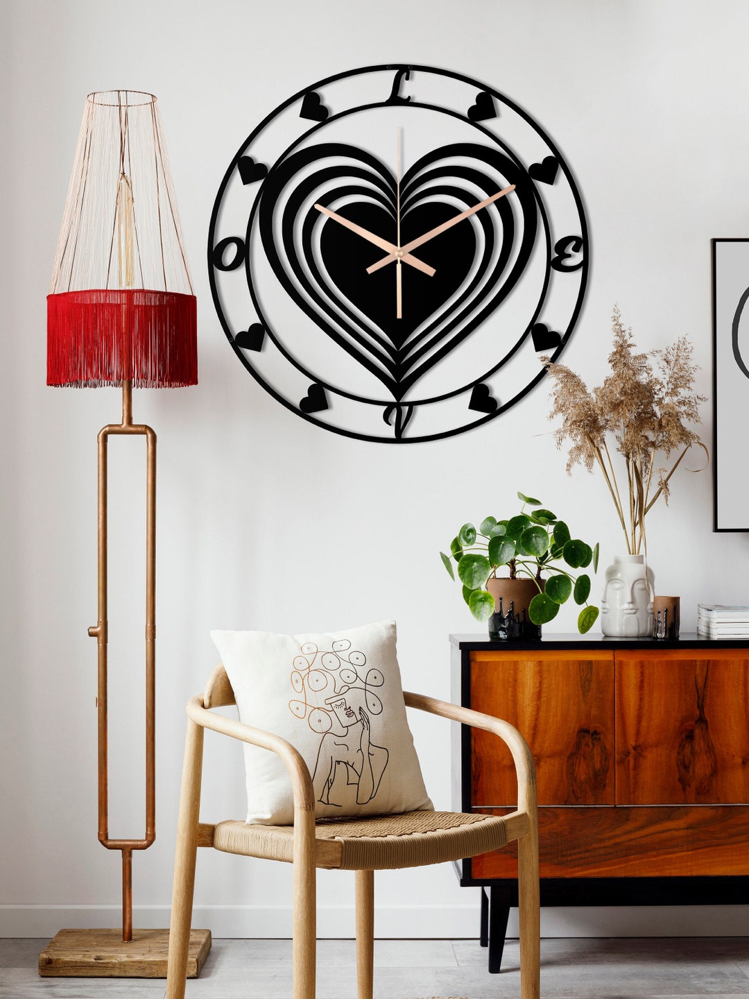 Heart Unique Wall Clock, Love Boho Wall Clock, Contemporary Clock ...