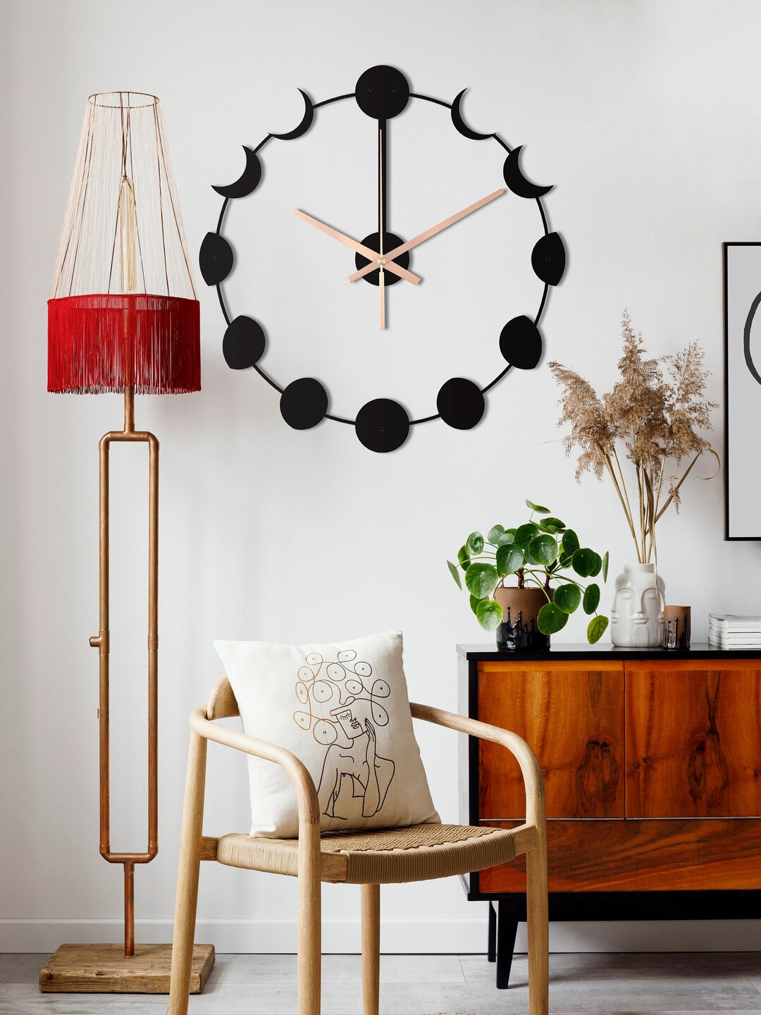 Moon Wall Clock, Moon Phases Wall Clock, Metal Wall Clock, Large Wall ...
