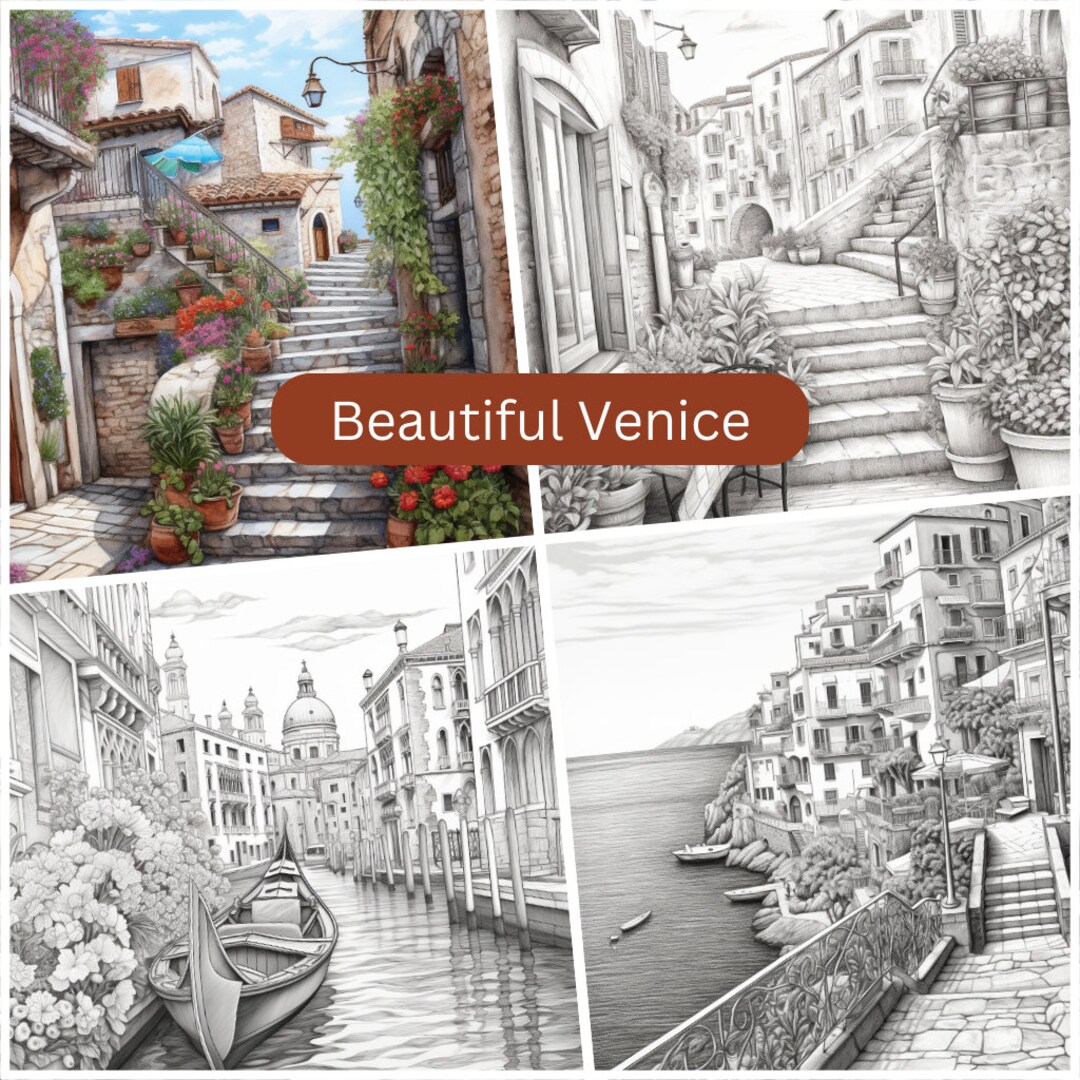 Beautiful Venice | 30 Digital Coloring Pages (printable, PDF Download ...