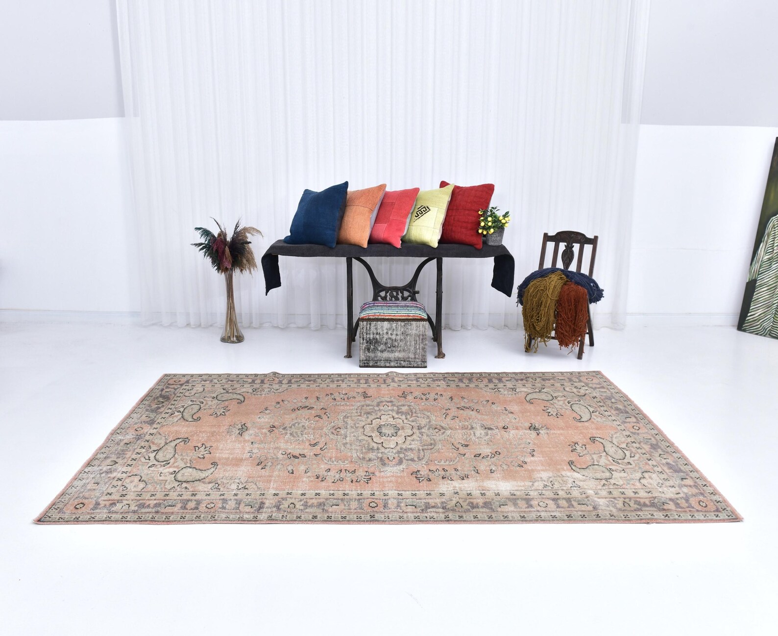 6x10 Turkish Floral Area Rug, 6x10 Vintage Rug, Handmade Home Decor ...