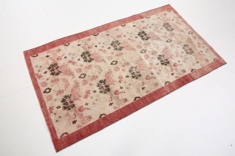 Cream Red Floral Desing Turkish Vintage Rug 3x6 ,wool Vintage Turkish ...