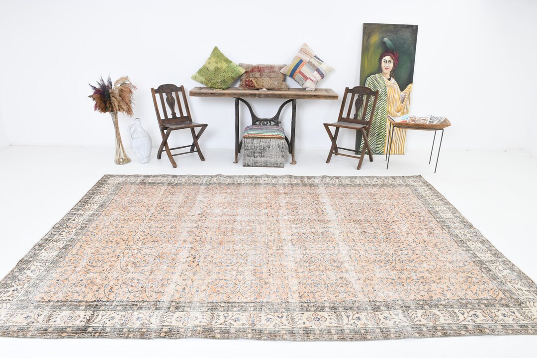 7x11 Area Rug, 7x11 TURKISH OVERSİZE VINTAGE Rug, Floral Vintage, 7x11 ...