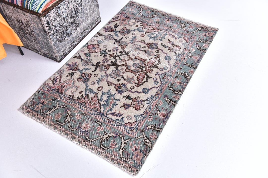 2x4 Turkish Doormat Rug, 2x4 Vintage Doormat Rug, 2x4 Green Pink ...