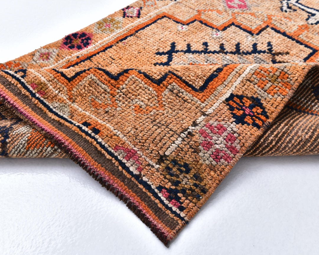 3x13 Navy Blue Orange Vintage Runner Rug, 3x13 Vintage Runner, 3x13 Rug ...