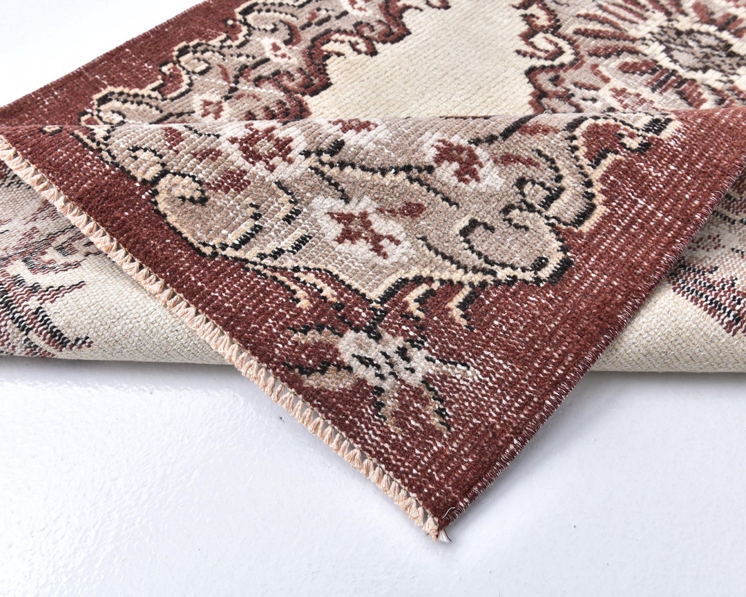 3x6 Wine Red and Cream Turkish Rug, 3x6 Turkish Rug 3x6 Rug Wool Hand ...