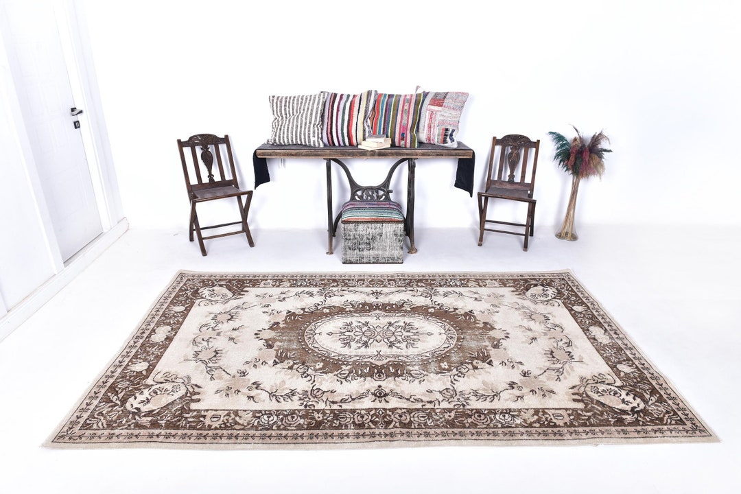 5x9 Rug, 5x9 Dark Brown Beige Vintage Rug, 5x9 Vintage Rug, Aeshetic ...