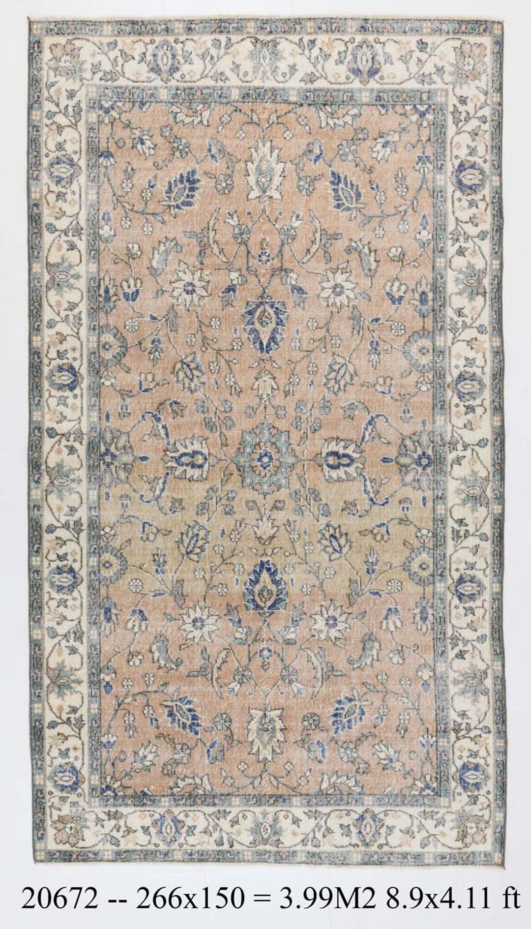 5x9 PERSİAN RUG, 5x9 Area Rug, Vintage Handmade Rug, Blue Foral Area ...