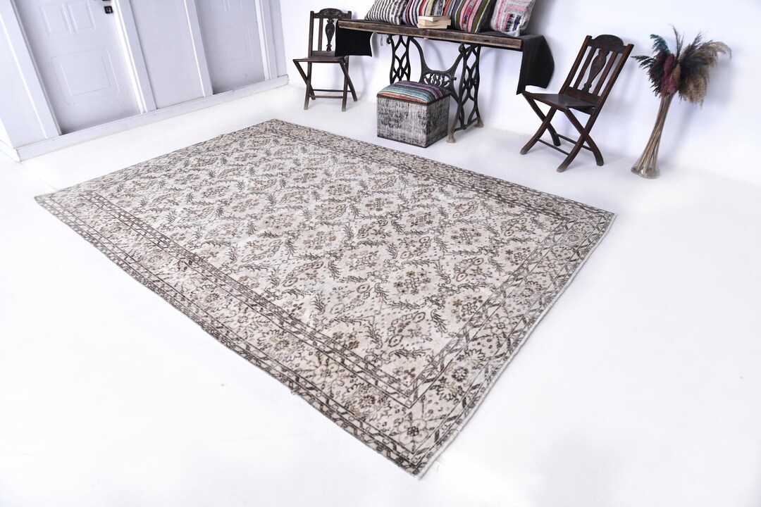 6x10 Area Rug - 6x10 Vintage Rug - 6x10 Sun Muted Turkish Vintage Rugs ...