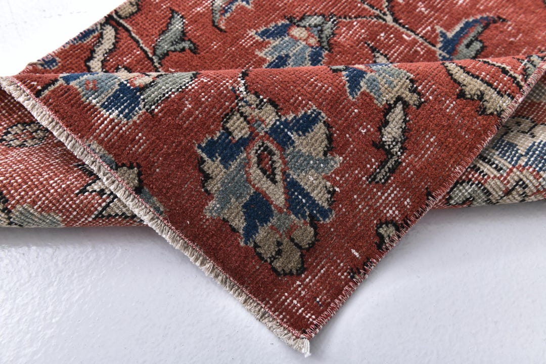 Antique Vintage Turkish Accent, 2x4 Red & Blue Accent Rug, 2x4 Doormat ...