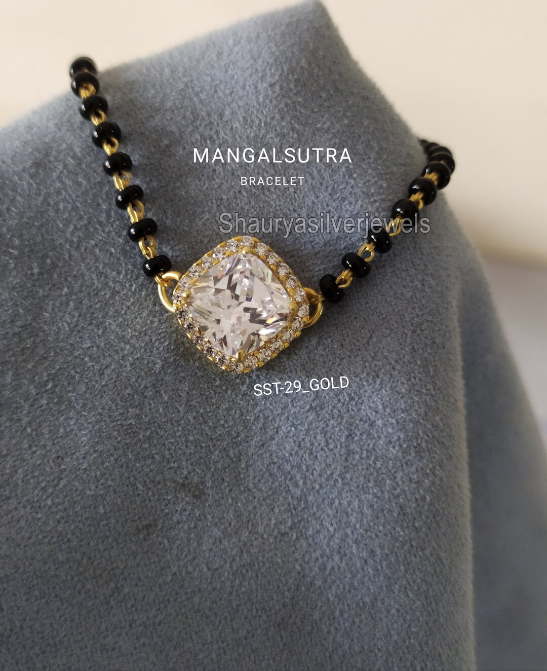 925 Sterling Silver Mangalsutra Bracelet: Gold Plated CZ Bridal Bangle ...