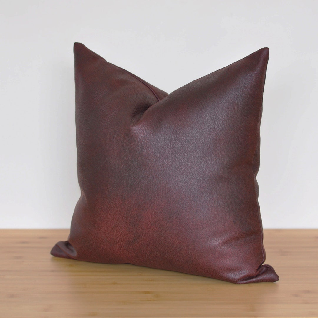 Maroon Cushion Cover, Faux Leather Pillow, Faux Throw Pillow in Deep ...