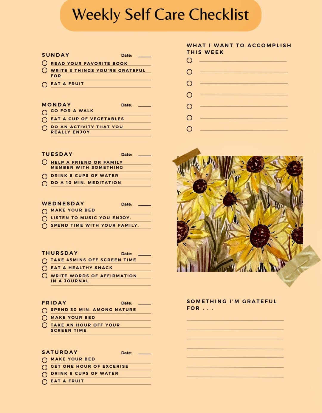 Self-care Checklist - Etsy