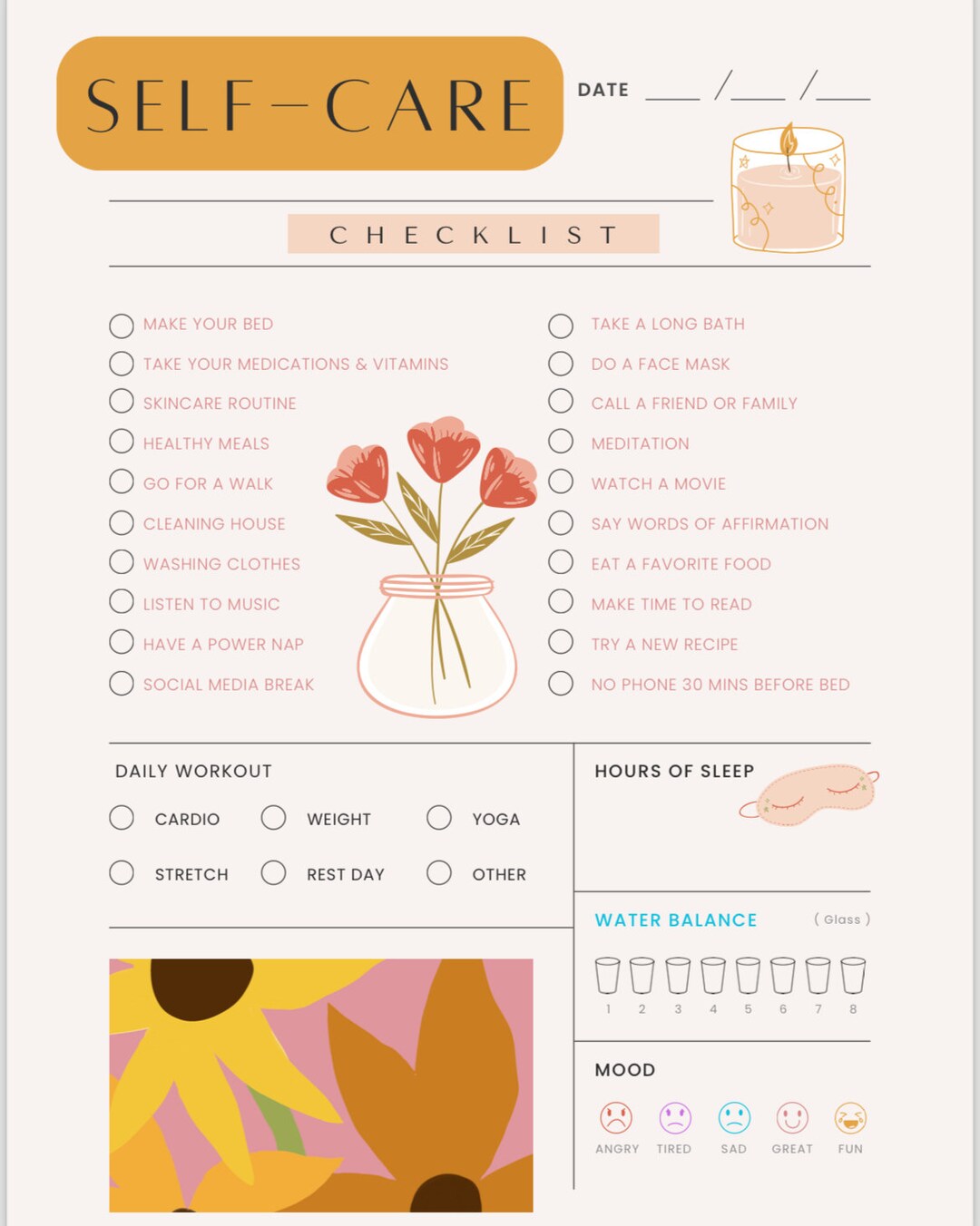 Self Care Checklist - Etsy