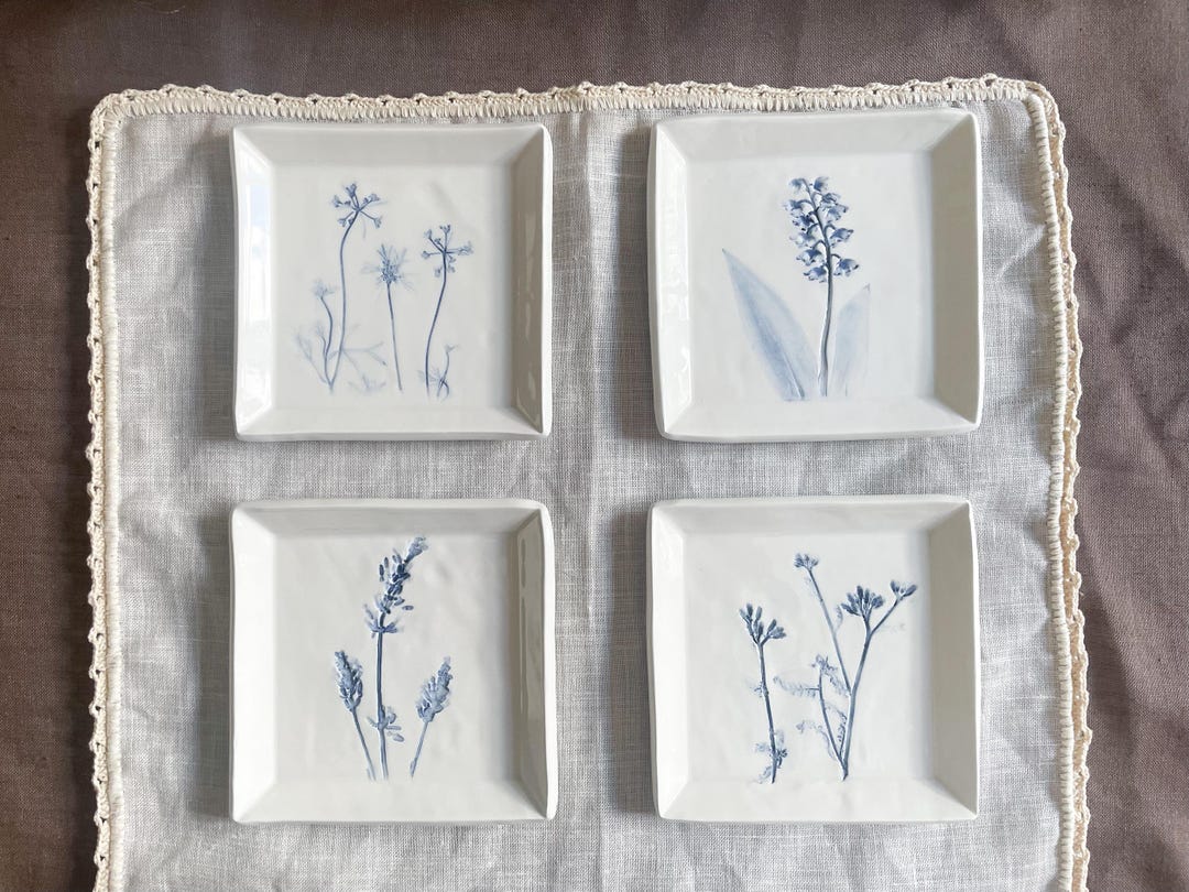 Handmade Botanical Ceramic Square Plates, Dessert Serving Plates ...