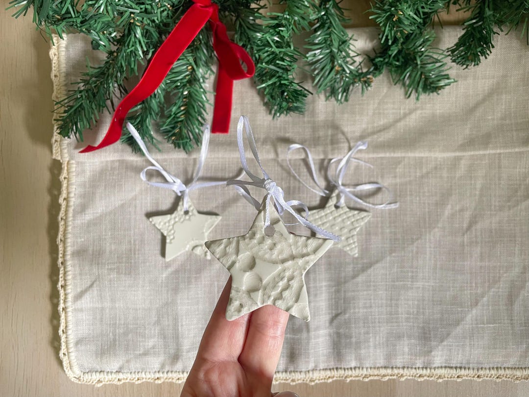 Ceramic Christmas Stars - Handmade Lace-printed Ceramic Christmas ...