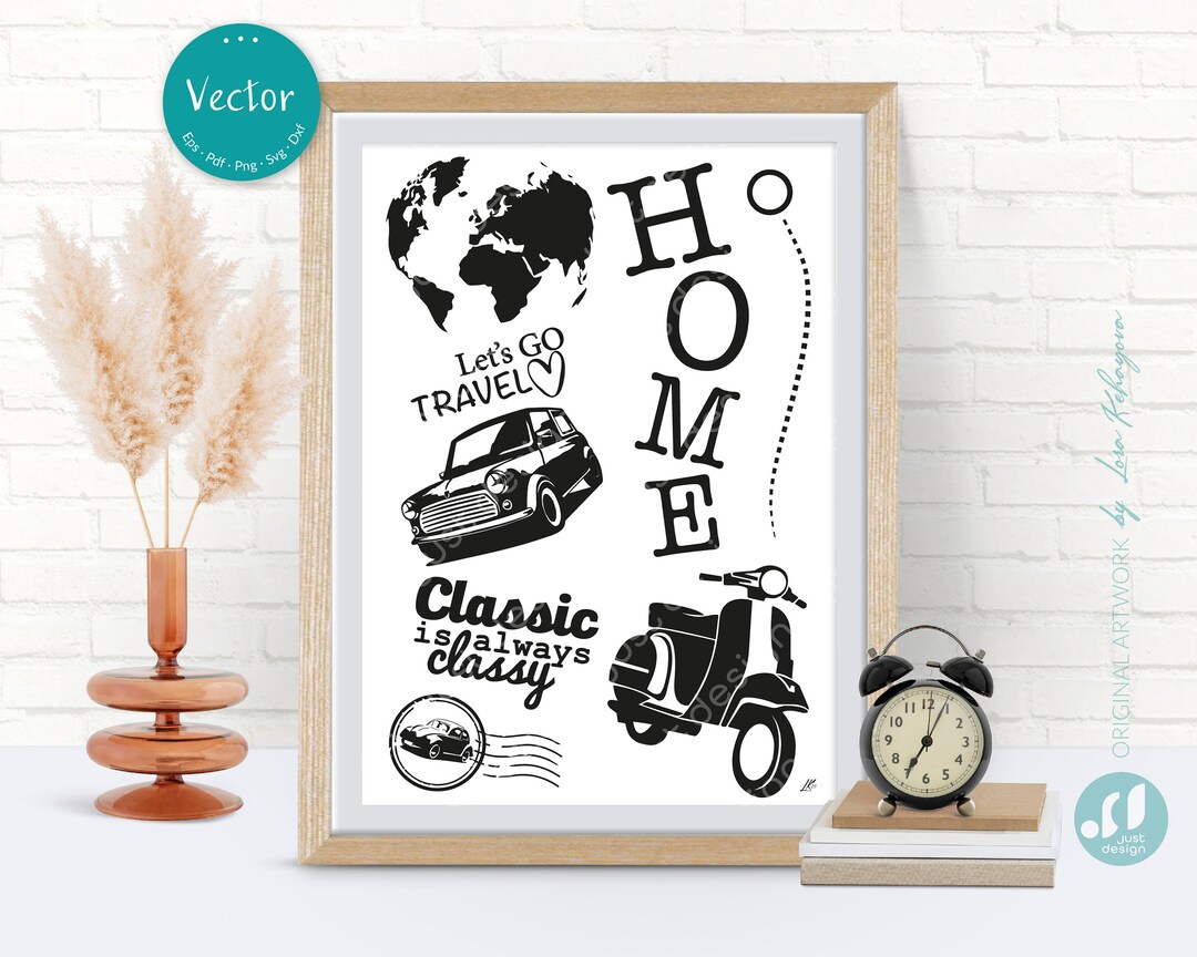 Vector Classic Car, Wall Decal, Vinyl, Home Cut File, Transportation ...