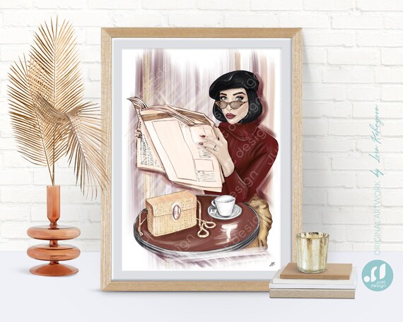 Fashion Girl Print Paris Cafe Poster Wall Art Fashion | Etsy