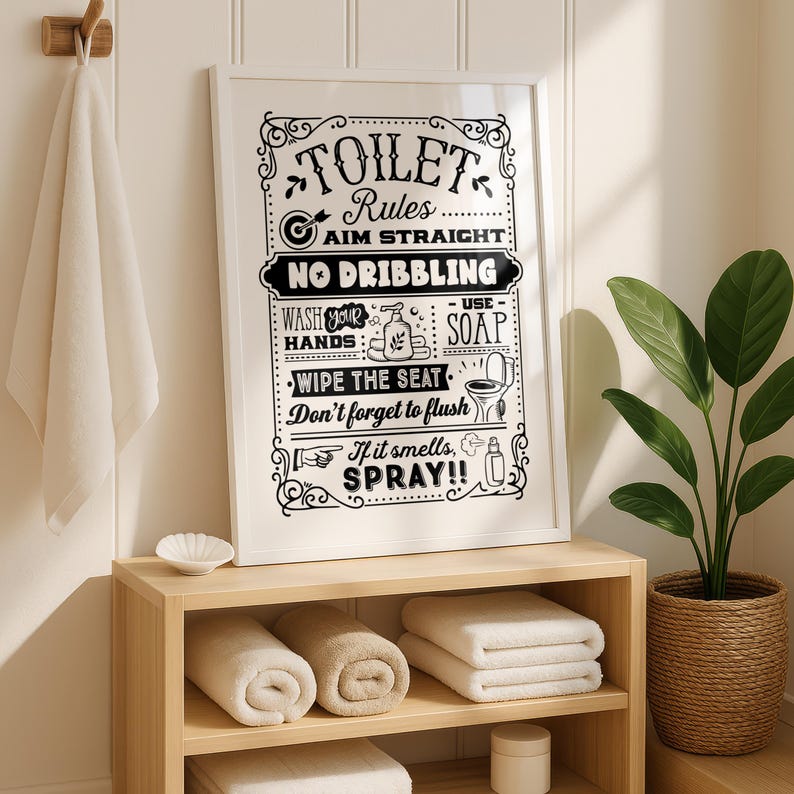 Funny Bathroom Rules Print - Toilet Humor Wall Art - Bathroom Sign ...