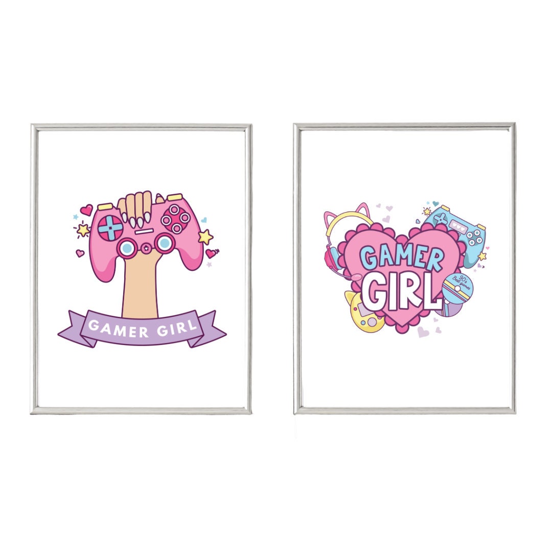 Set of 2 Gamer Girl Prints, Gaming Prints, Gamer Print, Gamer Decor ...