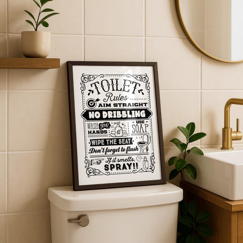 Funny Bathroom Rules Print - Toilet Humor Wall Art - Bathroom Sign ...