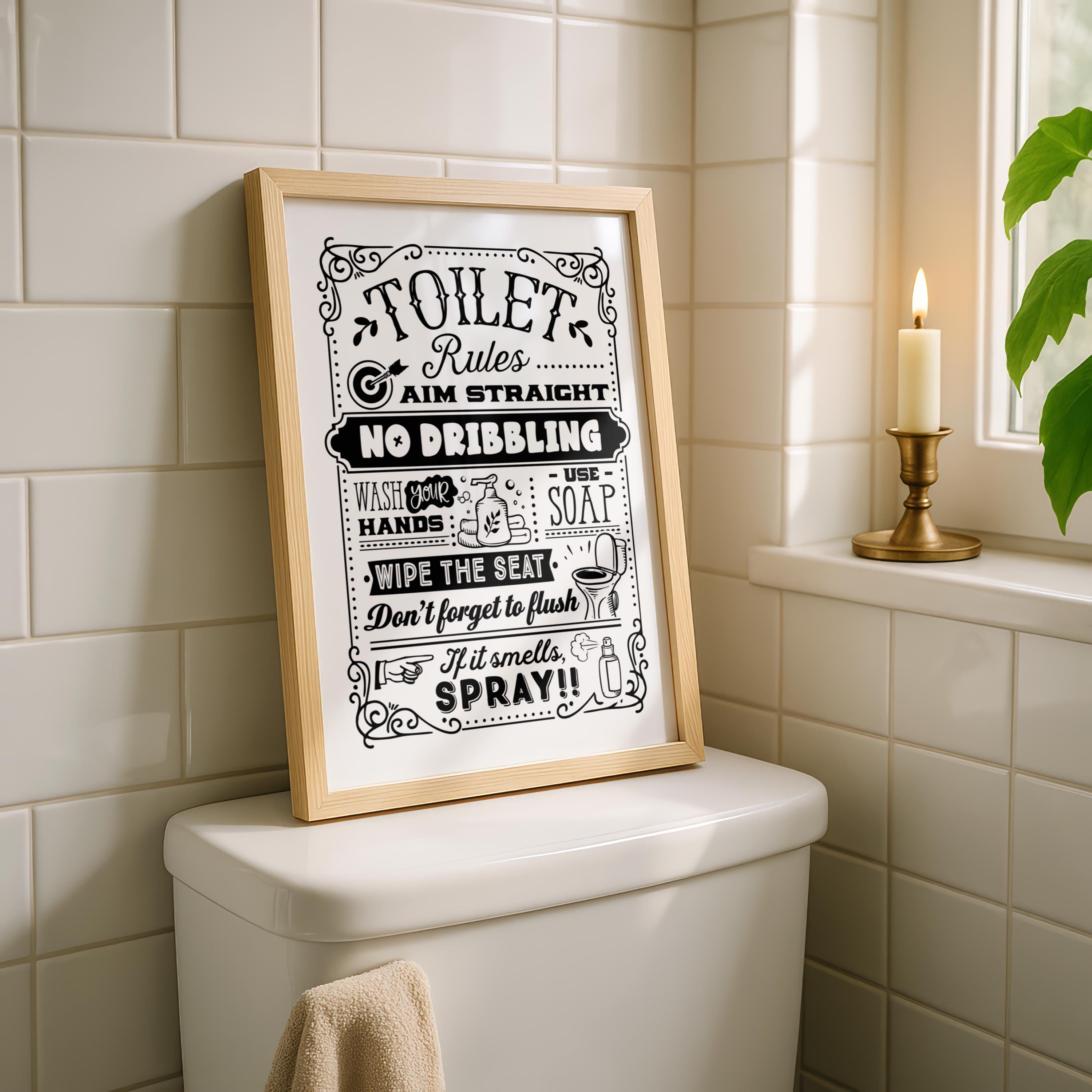 Funny Bathroom Rules Print - Toilet Humor Wall Art - Bathroom Sign ...