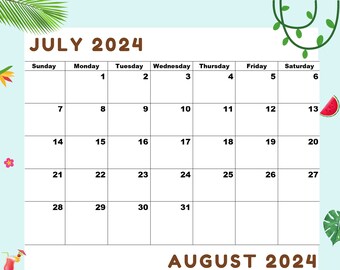 August 2023-july 2024 Printable Calendar PDF - Etsy