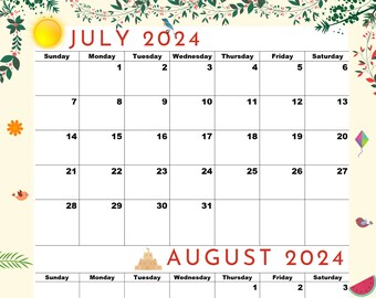 August 2023-july 2024 Printable Calendar PDF - Etsy