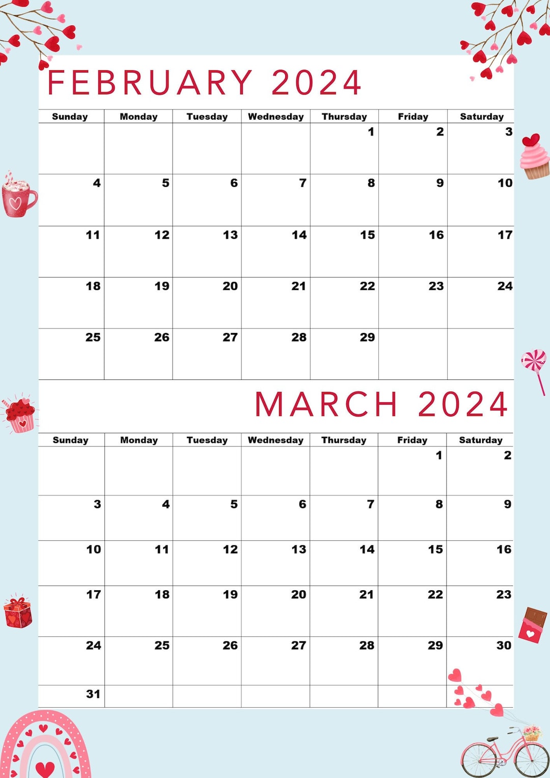 Buy February 2024 Calendar,march 2024 Calendar, Feb Mar 2024 Calendar ...