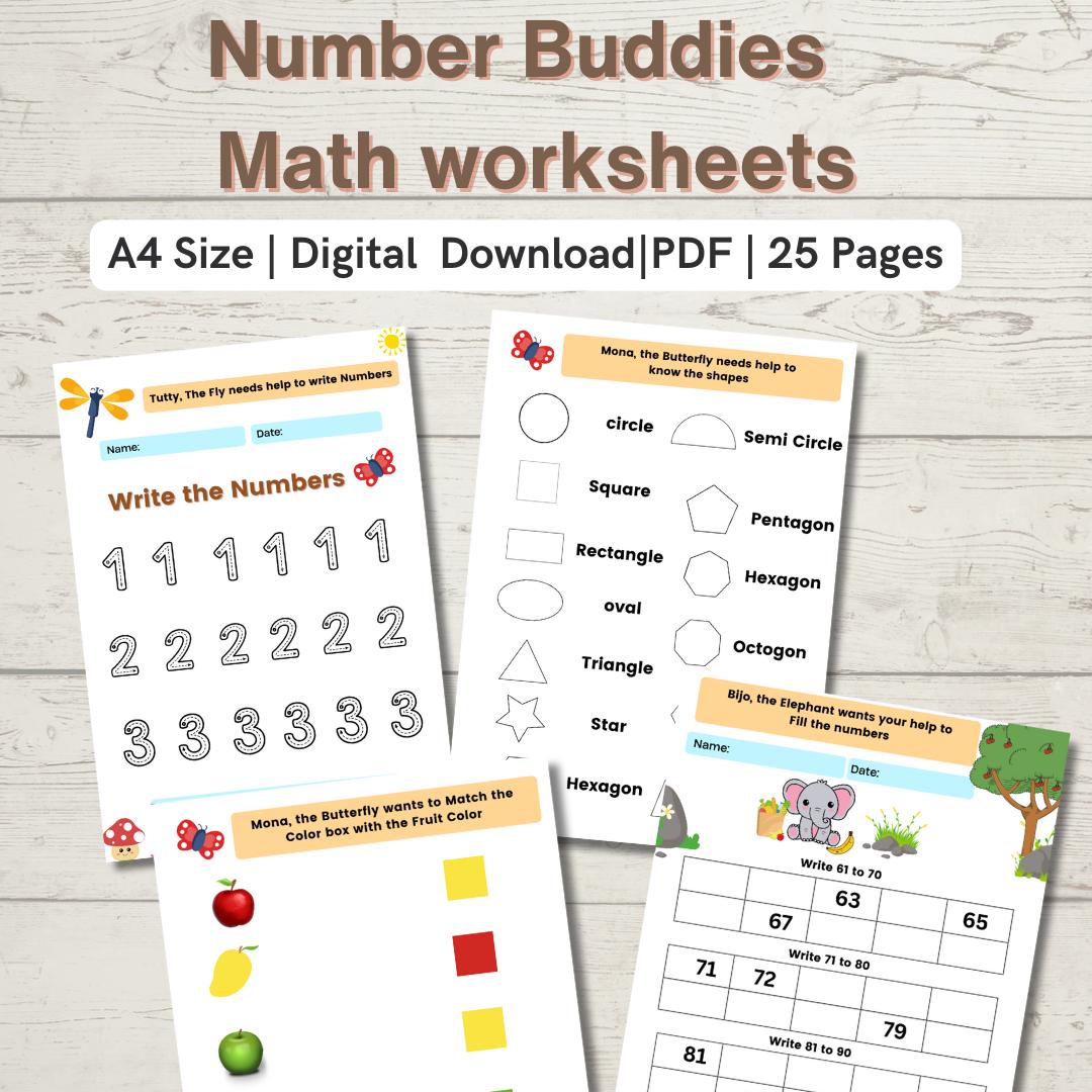 Number Buddies Math Worksheets for Kids | Fun Early Learning Printable ...