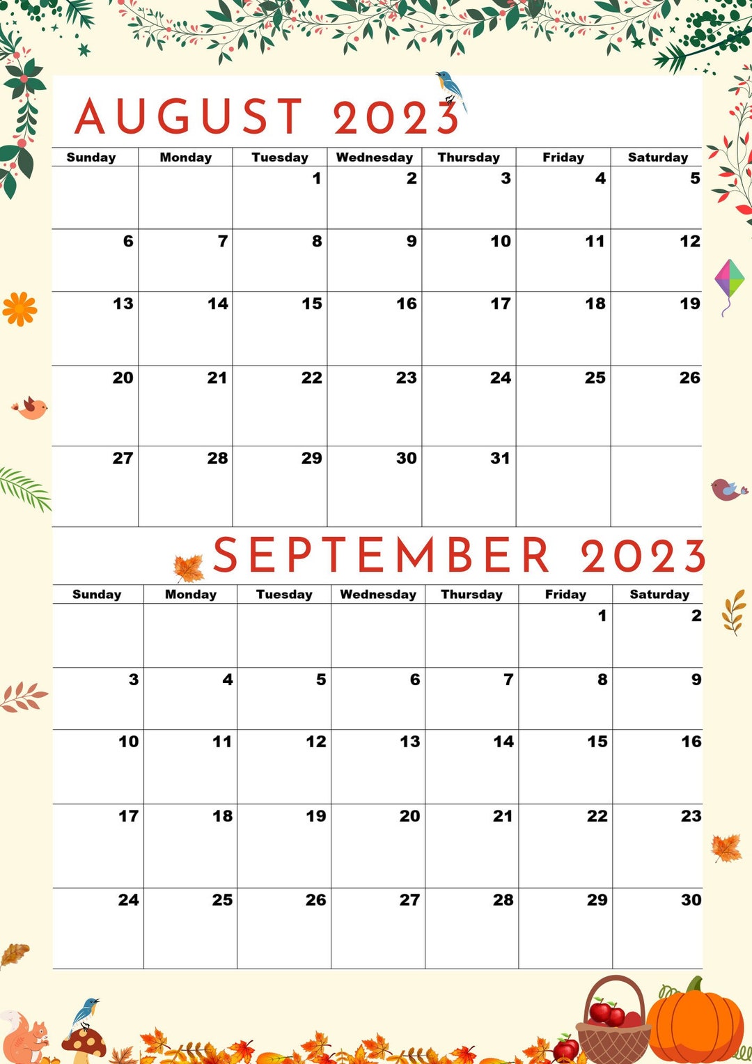 August 2023 Calendarseptember 2023 Calendar2023 Calendara4 - Etsy UK August 2023 Calendarseptember 2023 Calendar2023 Calendara4 - Etsy UK
