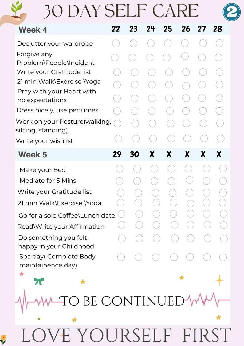 Fillable Self Care Checklist for a Busy Mom|a4 Size PDF Digital ...