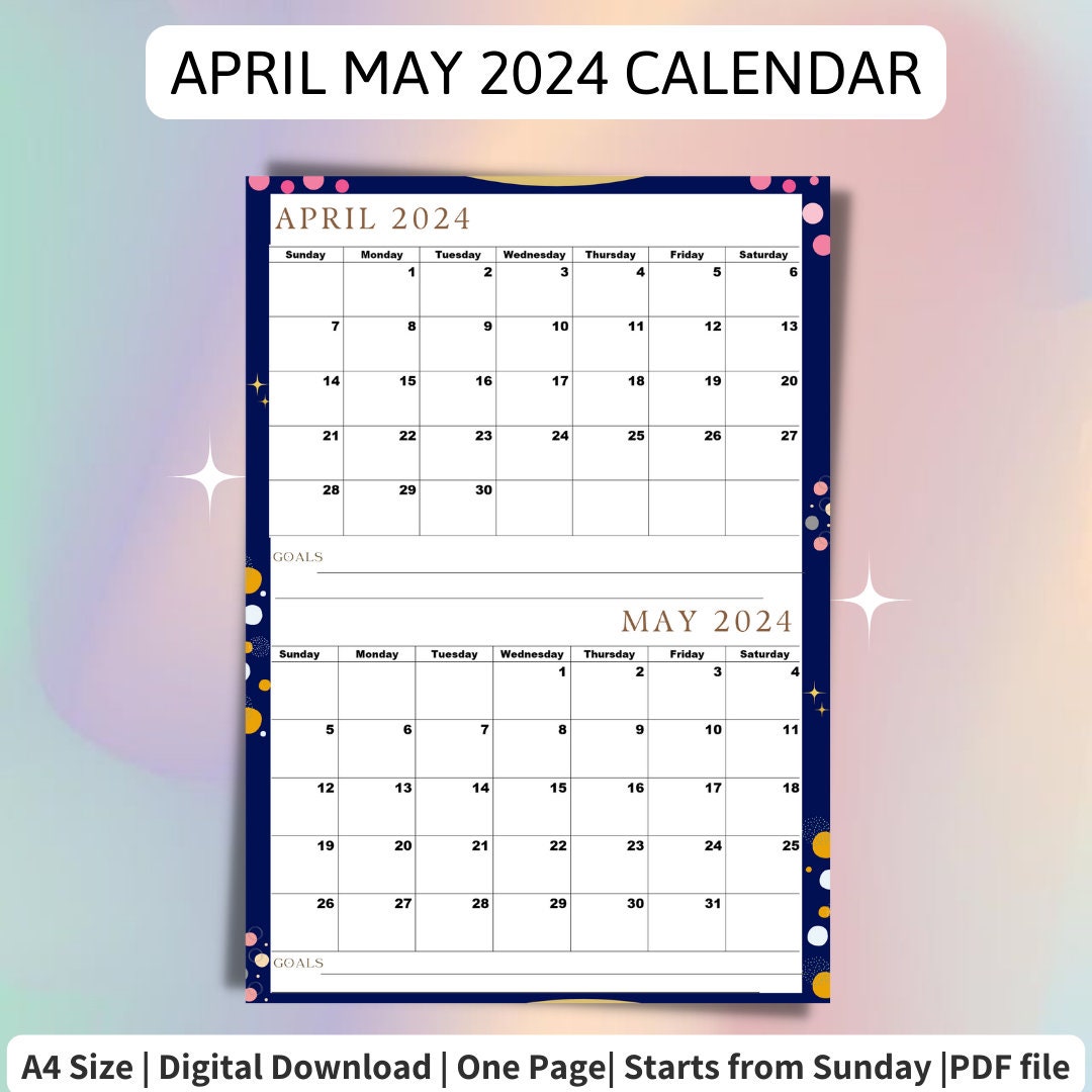 April 2024 Calendar, May 2024 Calendar, April May 2024 Calendar,A4 size ...