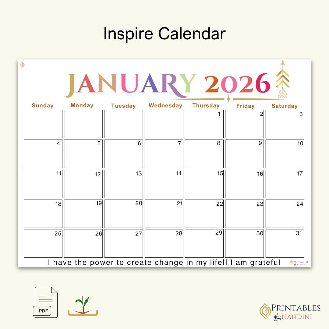 Calendar for January 2026 Printable,a4 Size, Digital Download! - Etsy