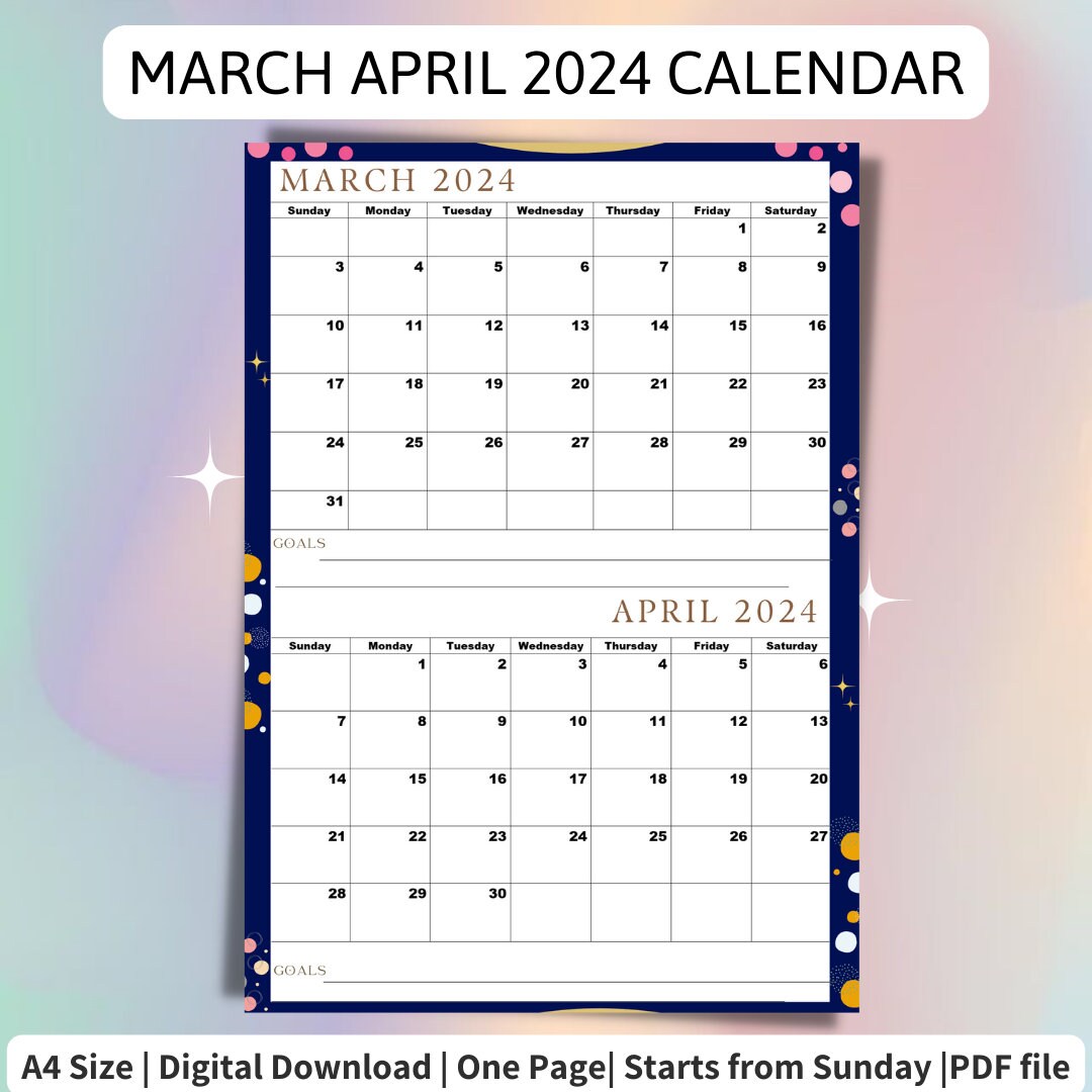FREE March 2024 Calendar, April 2024 Calendar, March April 2024 ...
