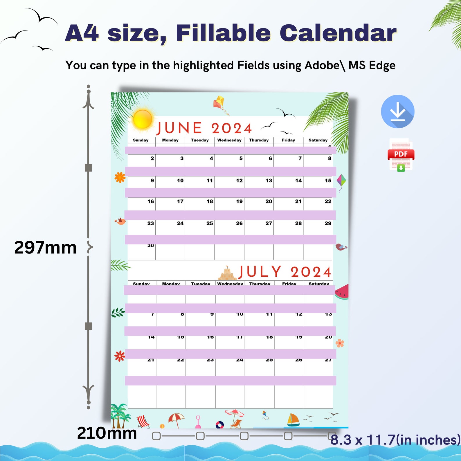 Buy June 2024 Calendar,july 2024 Calendar,a4 Size,pdf,printable,quick ...