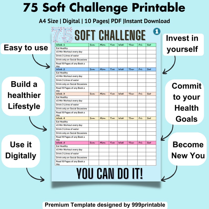 Printable 75 Soft Challenge Printable Tracker – A4 PDF With Daily ...
