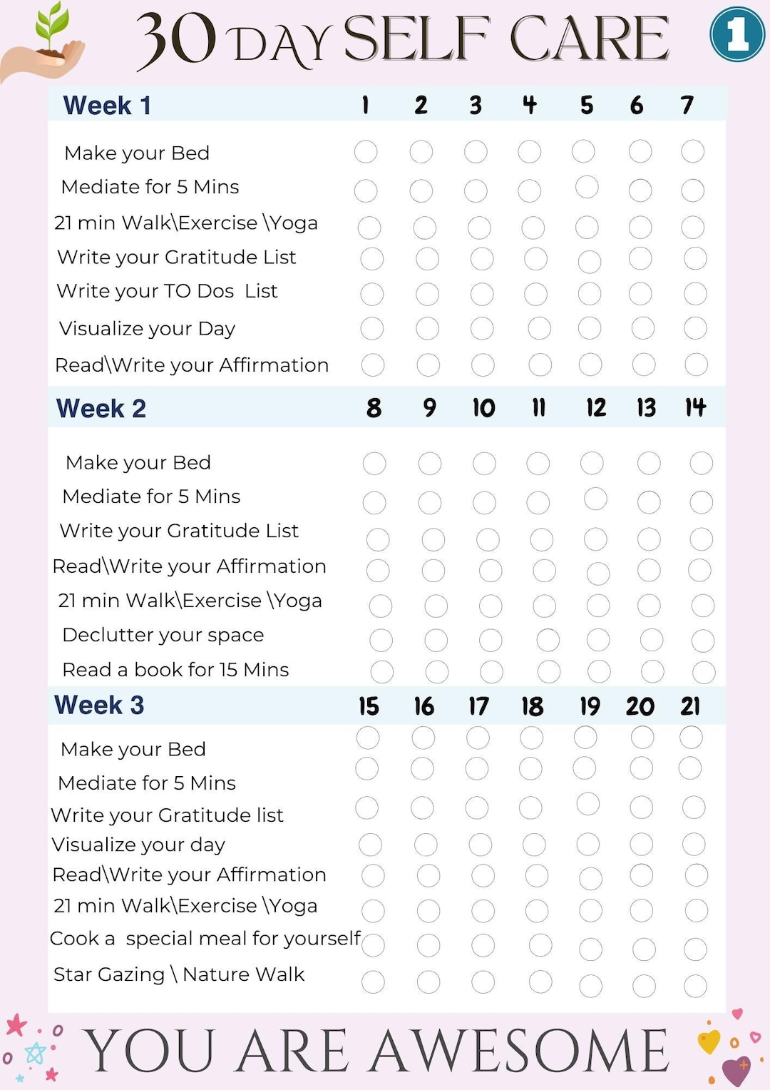Self Care Plan Template,30 Day Self Care Printable,wellness Journal ...