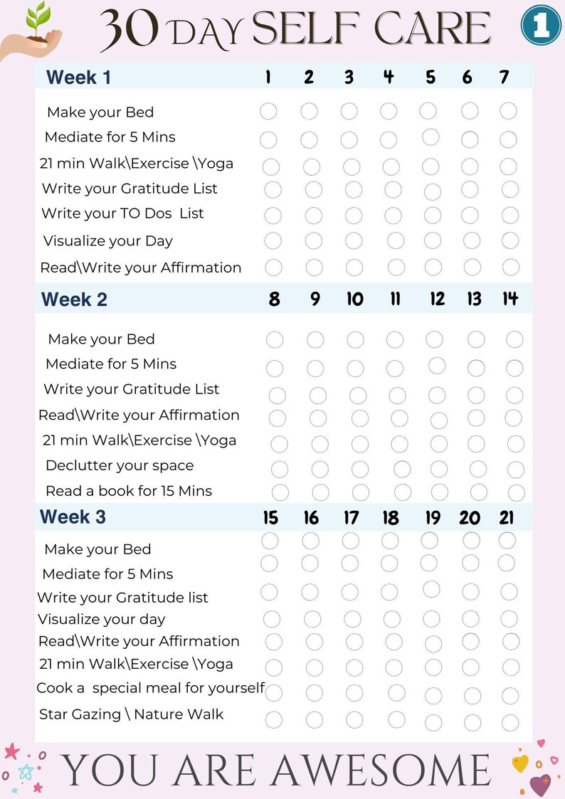 Self Care for Sad Girls|, Self Care Bundle, Daily Checklist,mindfulness ...
